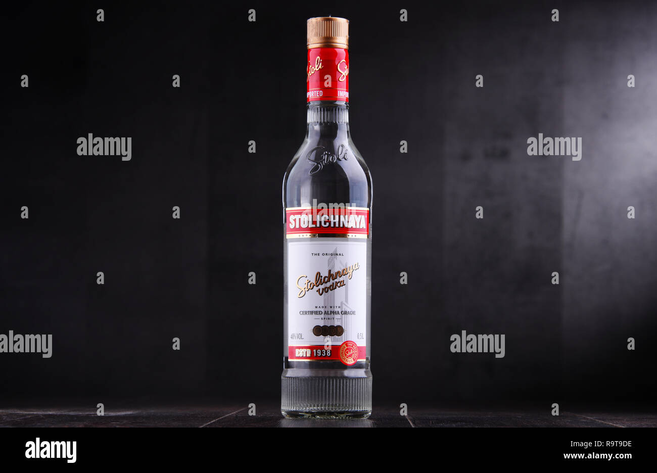 POZNAN, POLAND - NOV 15, 2018: Bottle of Stolichnaya, popular brand of ...