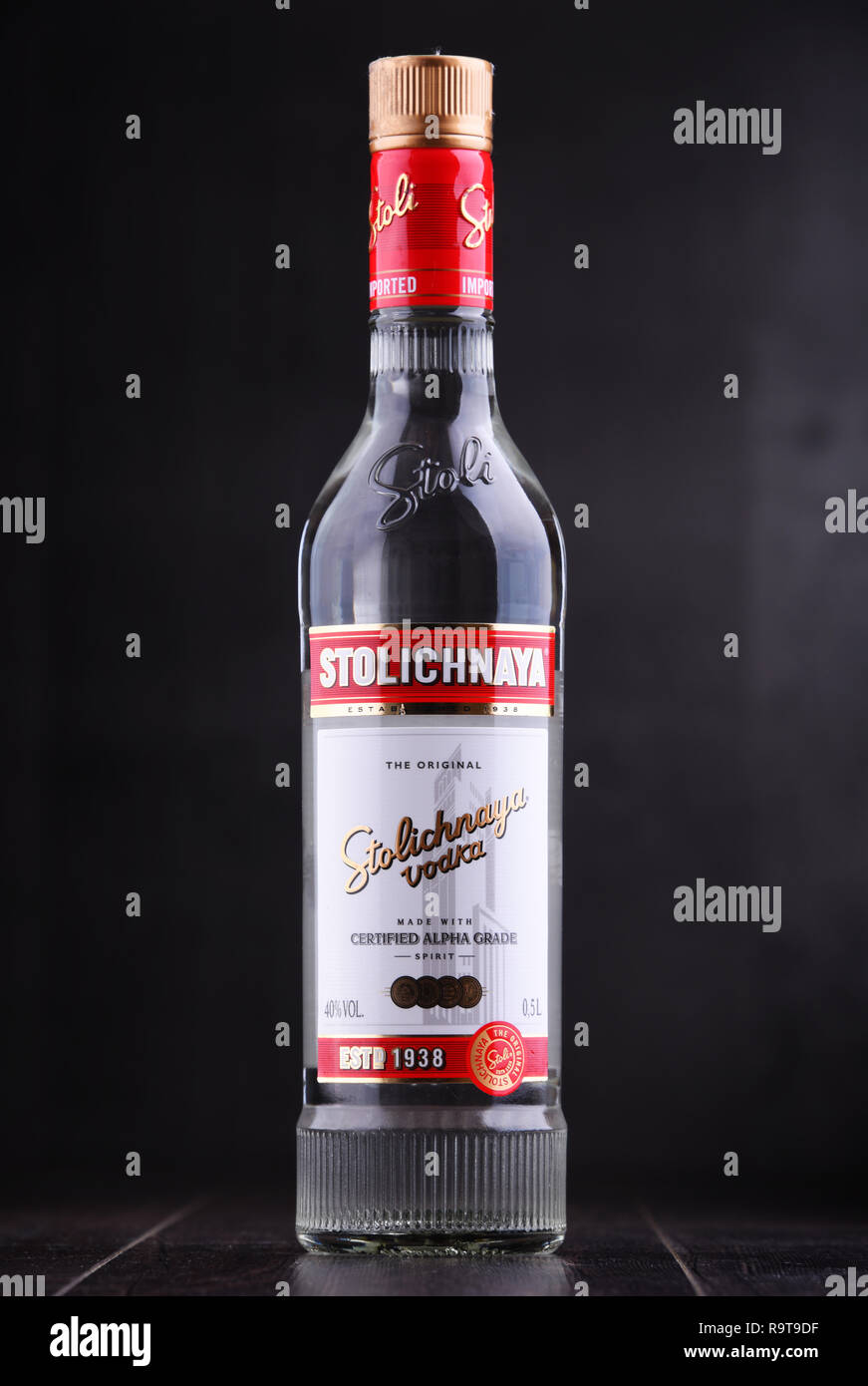 POZNAN, POLAND - NOV 15, 2018: Bottle of Stolichnaya, popular brand of ...