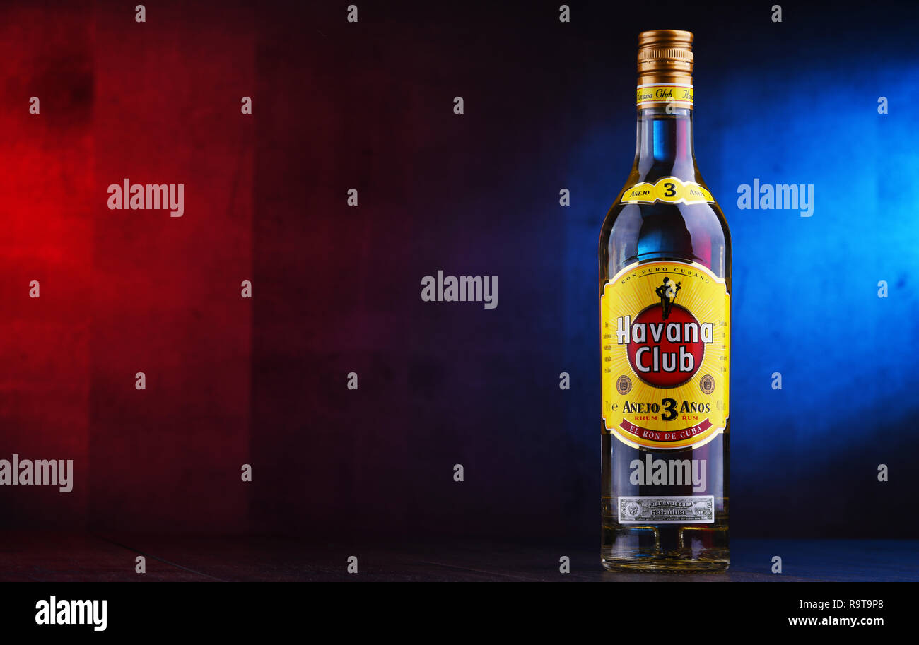 POZNAN, POL - DEC 12, 2018: Bottle of Havana Club, a brand of rum ...