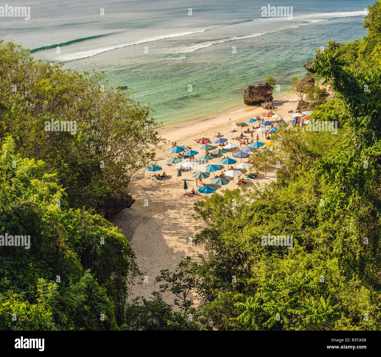 Padang Padang Beach, Big panorama, Bali Island Indonesia Stock Photo ...