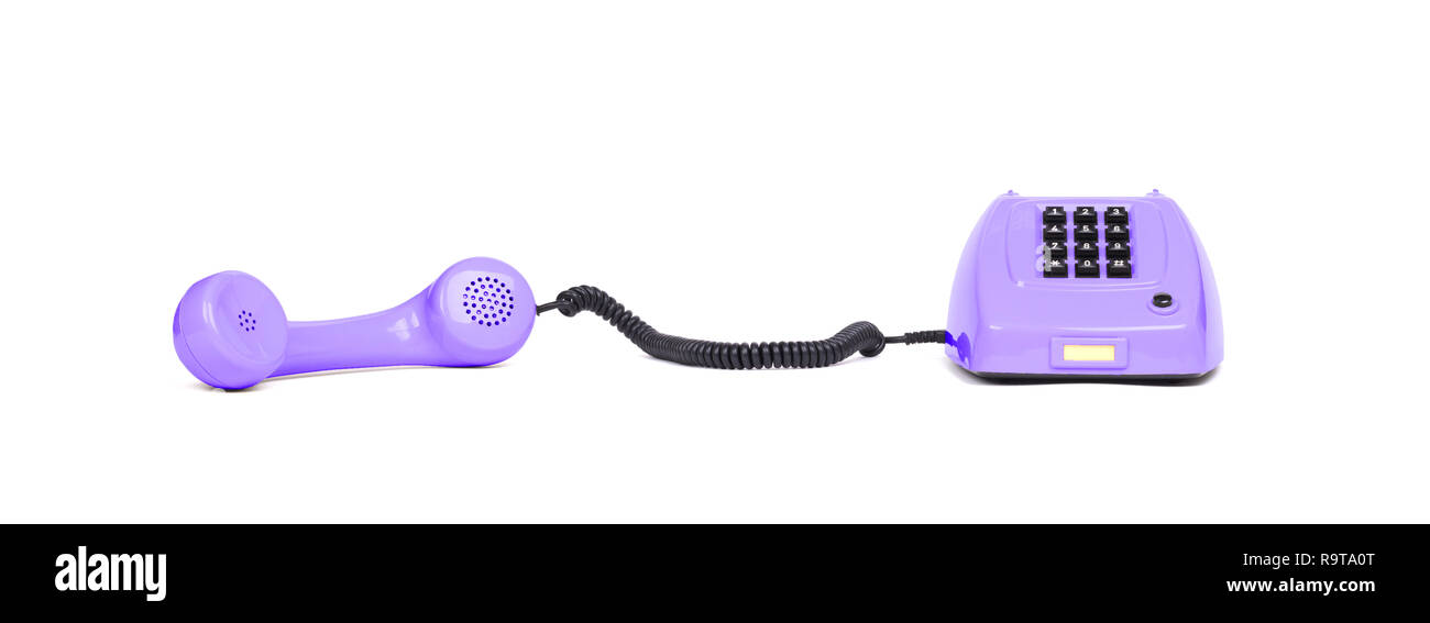 Vintage purple telephone with a white background Stock Photo - Alamy