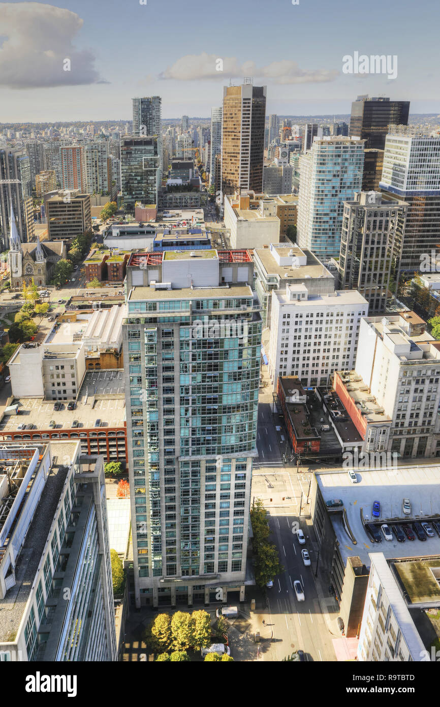 A Vertical aerial of the Vancouver, Canada skyline Stock Photo - Alamy