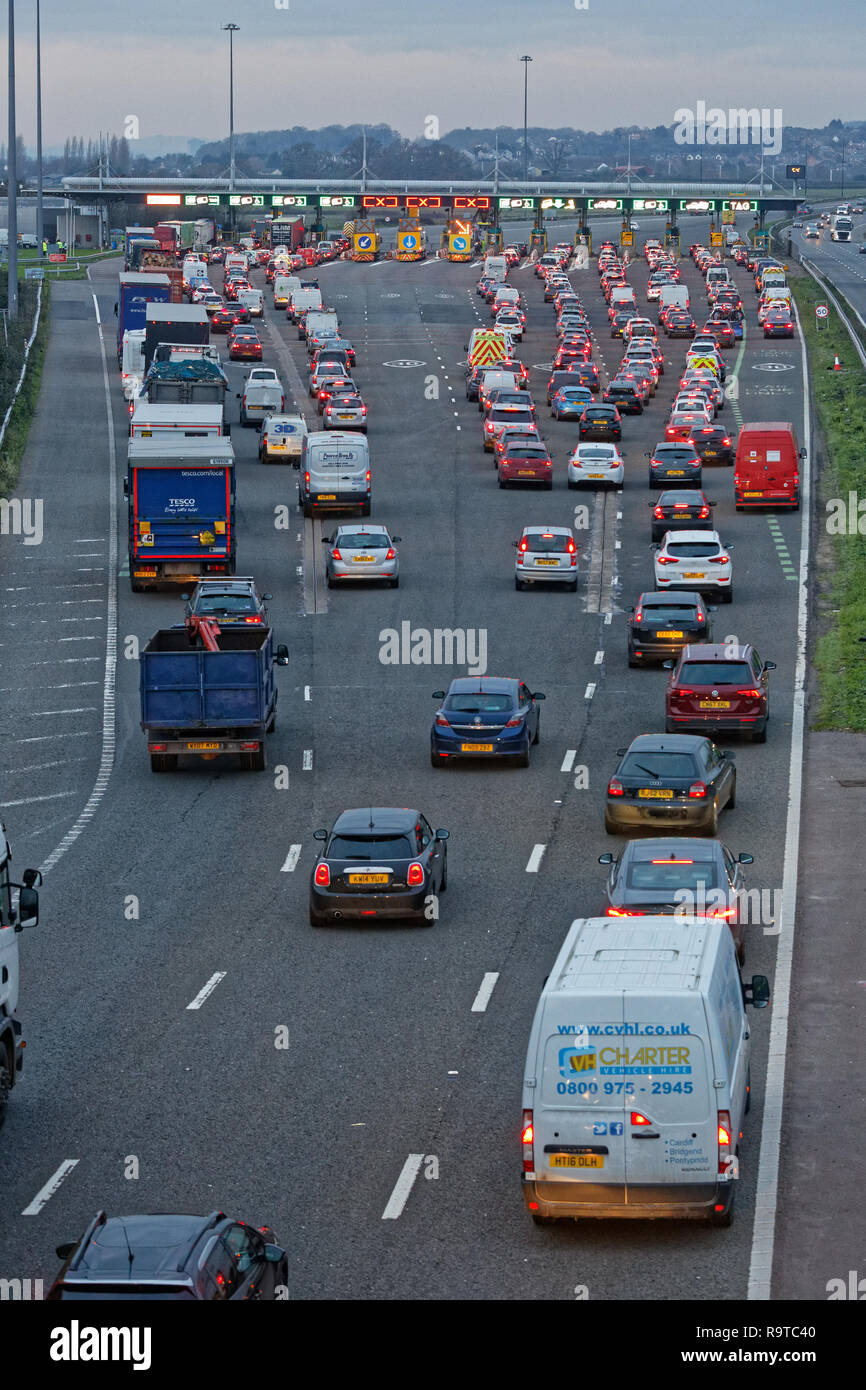 Pictured: Long queues of cars at the Severn Bridge tolls on the ...
