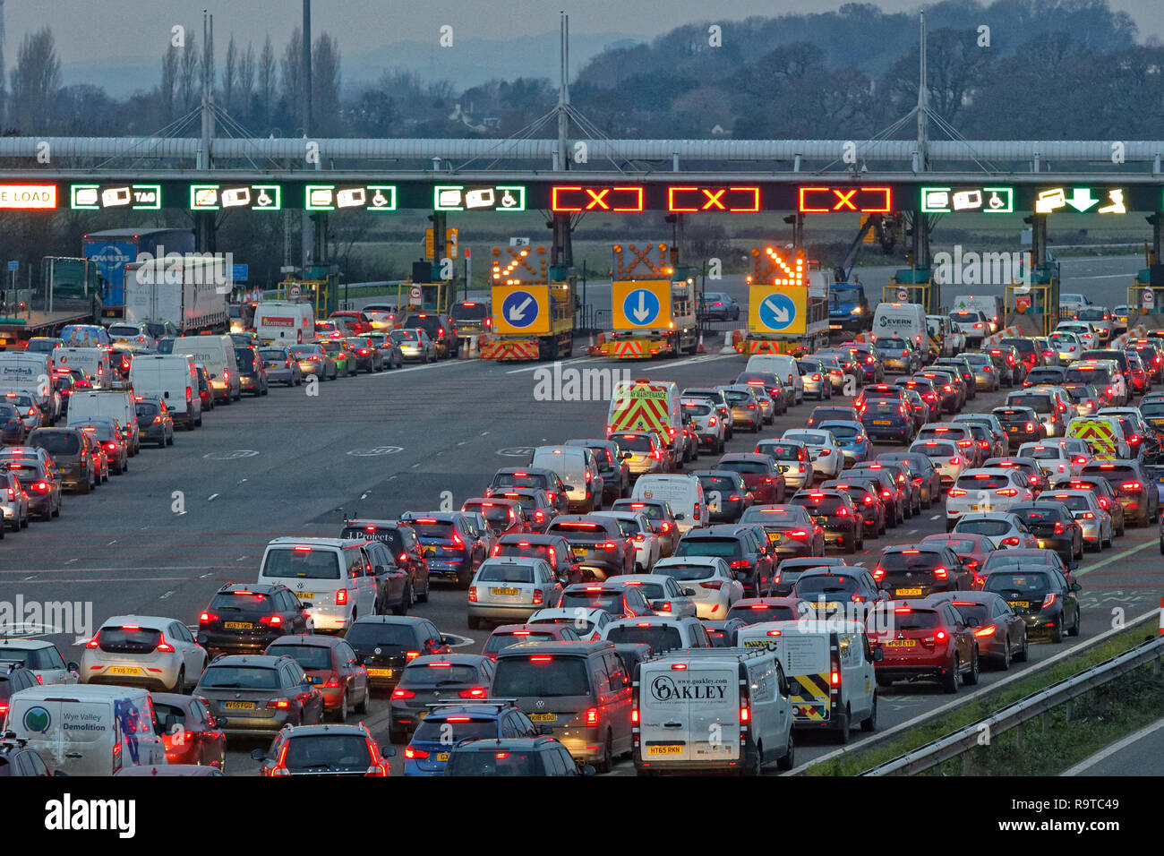 Pictured: Long queues of cars at the Severn Bridge tolls on the ...