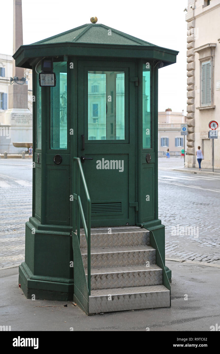 ROME, ITALY - JUNE 30: Guard booth in Rome on JUNE 30, 2014. Armored ...