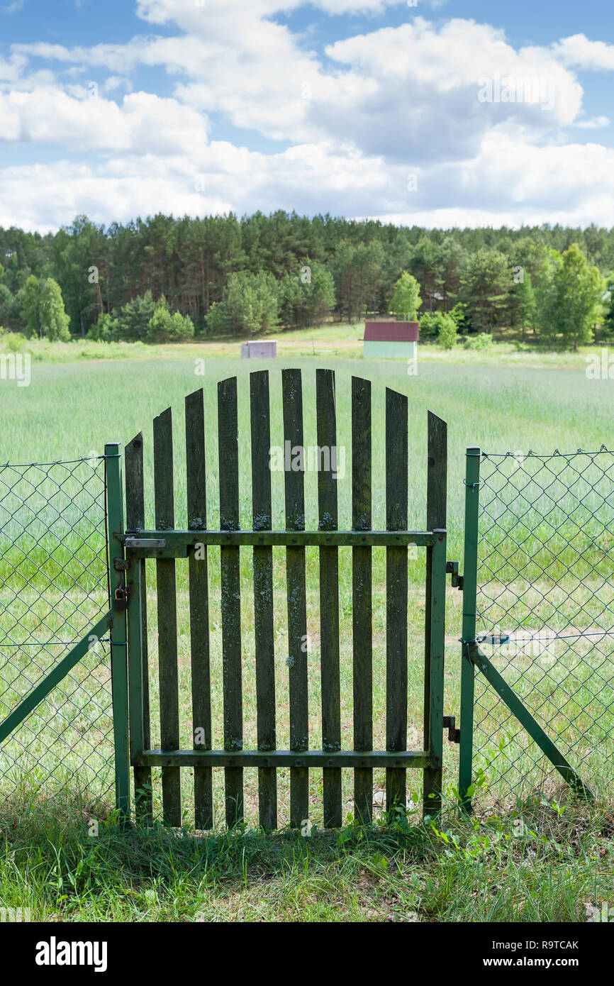 Old vintage countryside rural gate lock sky field landscape Stock Photo ...