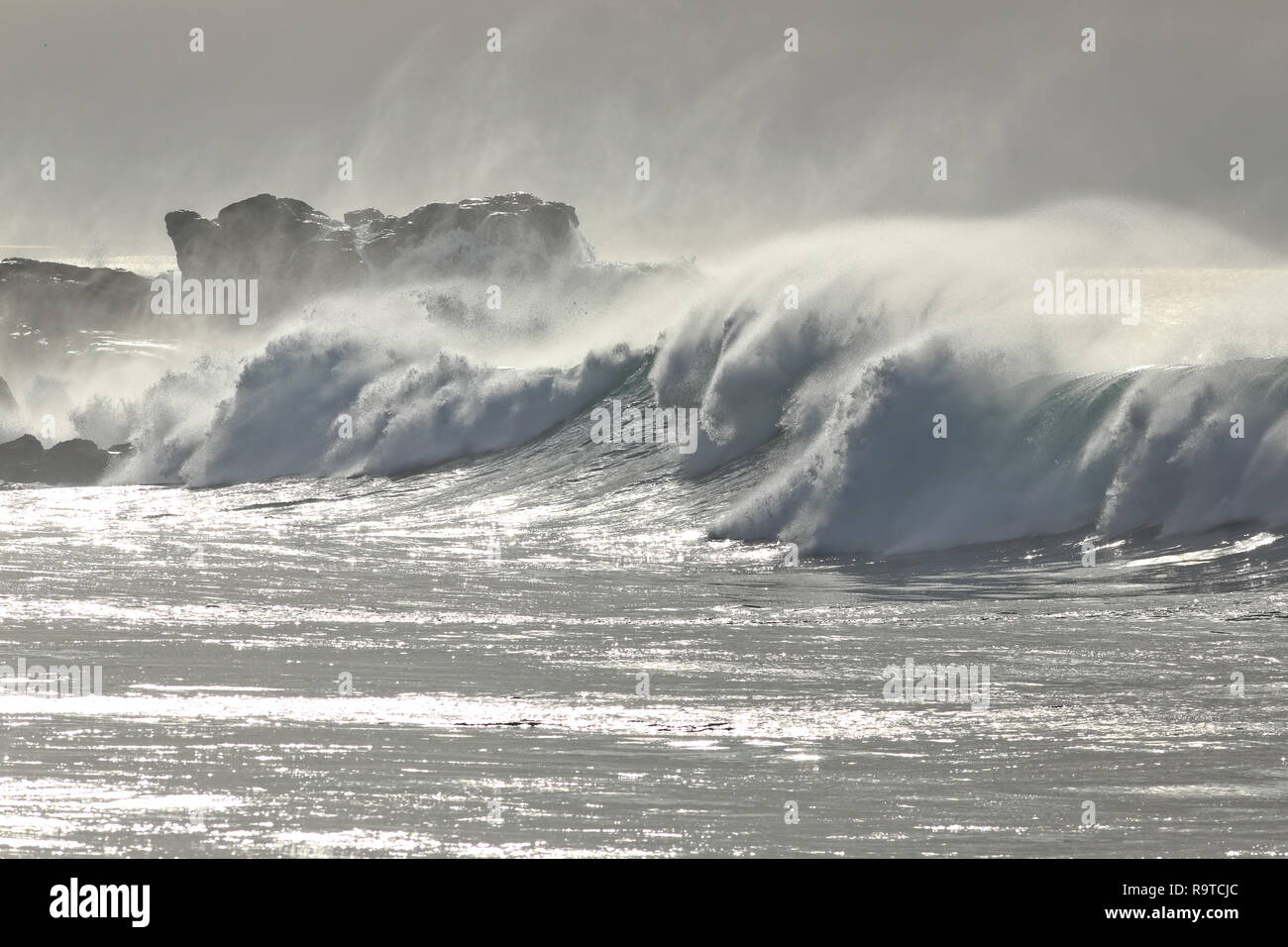 Sea ocean coast cliff storm surf wave winter hi-res stock photography ...