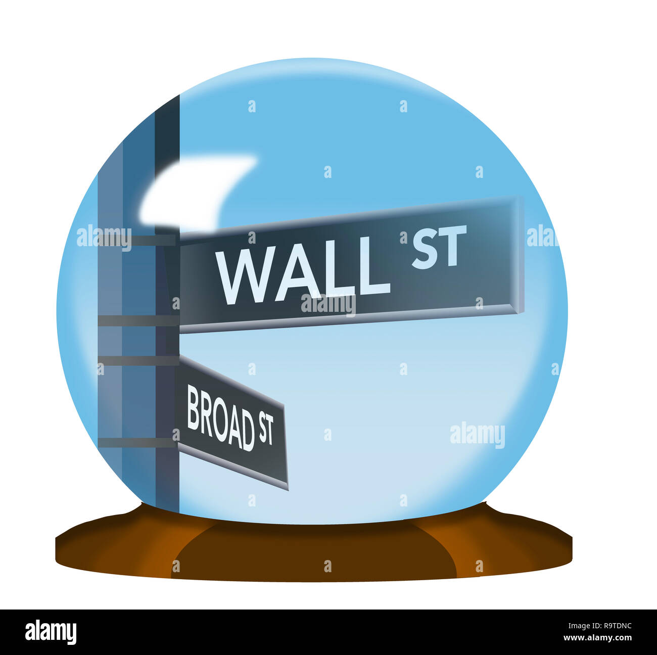 A Wall Street, street sign comes into focus inside a fortune teller's ...