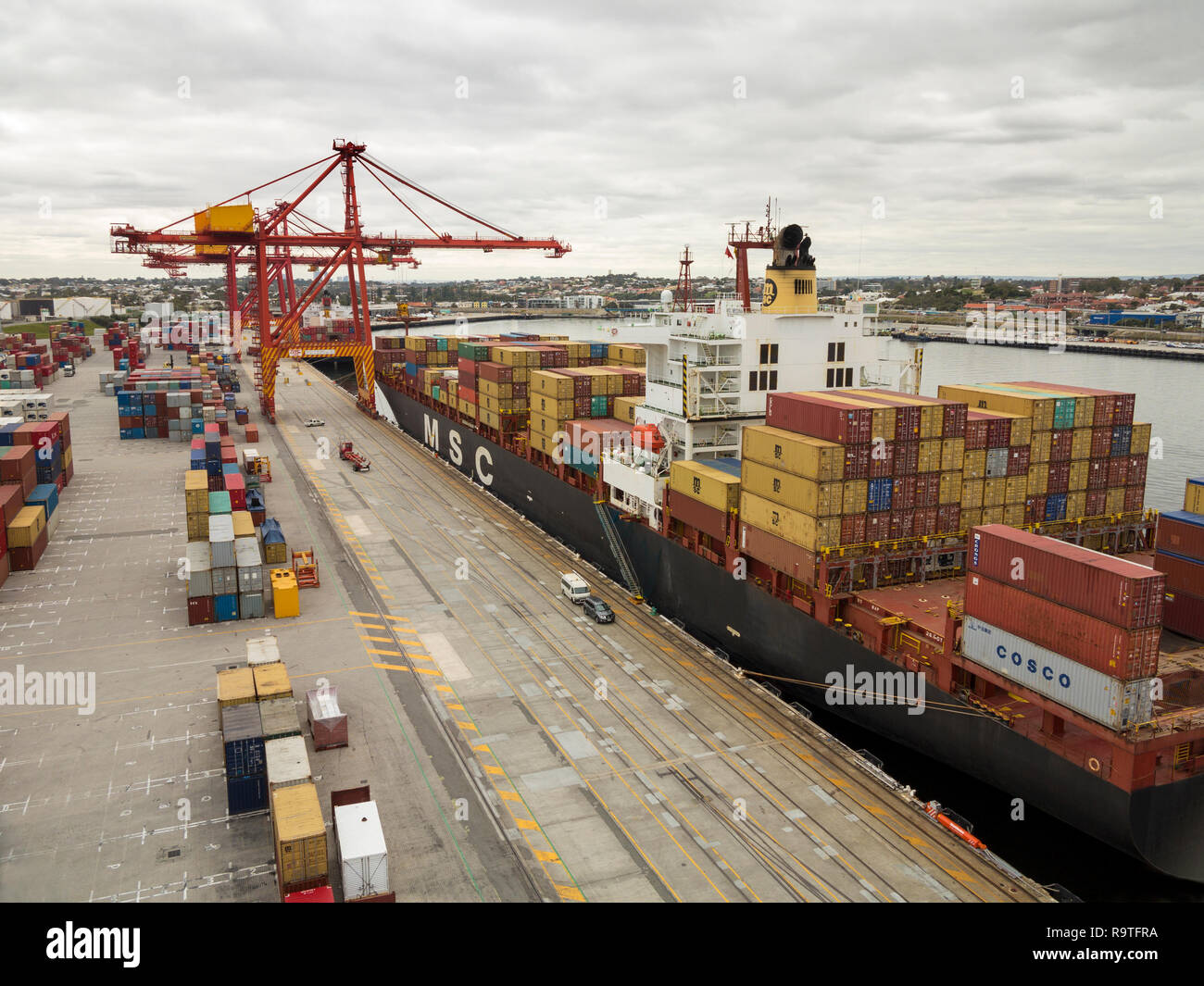 MSC Messina unloads cargo at Fremantle Port, Western Australia Stock ...