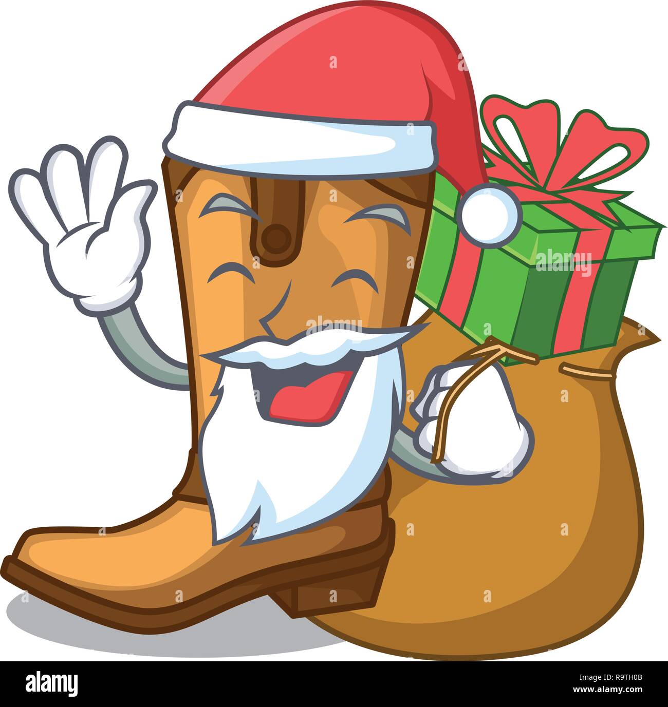 Santa with gift leather cowboy boots shape cartoon funny Stock Vector ...