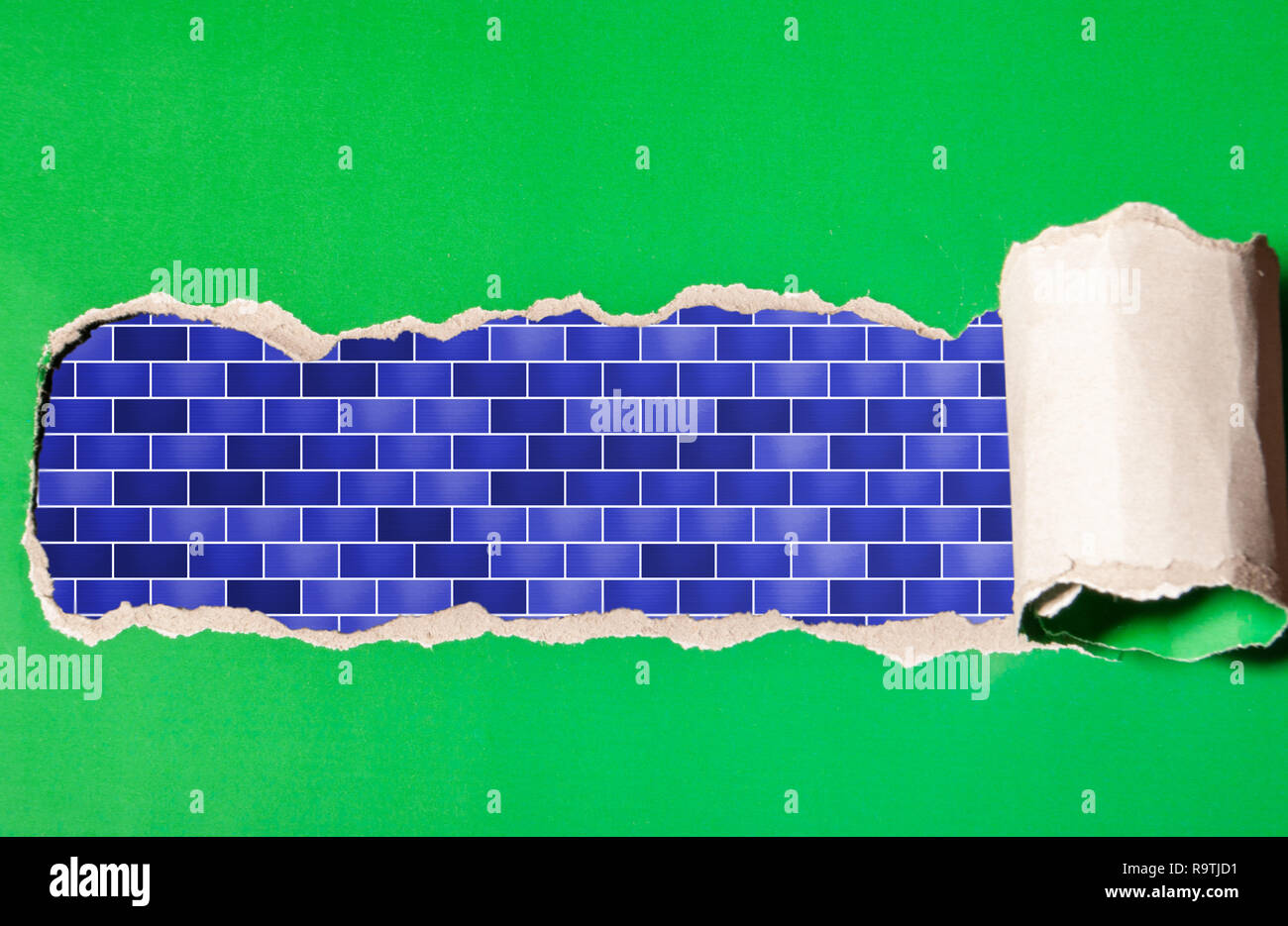 a strip of paper with blue brickwork Stock Photo - Alamy