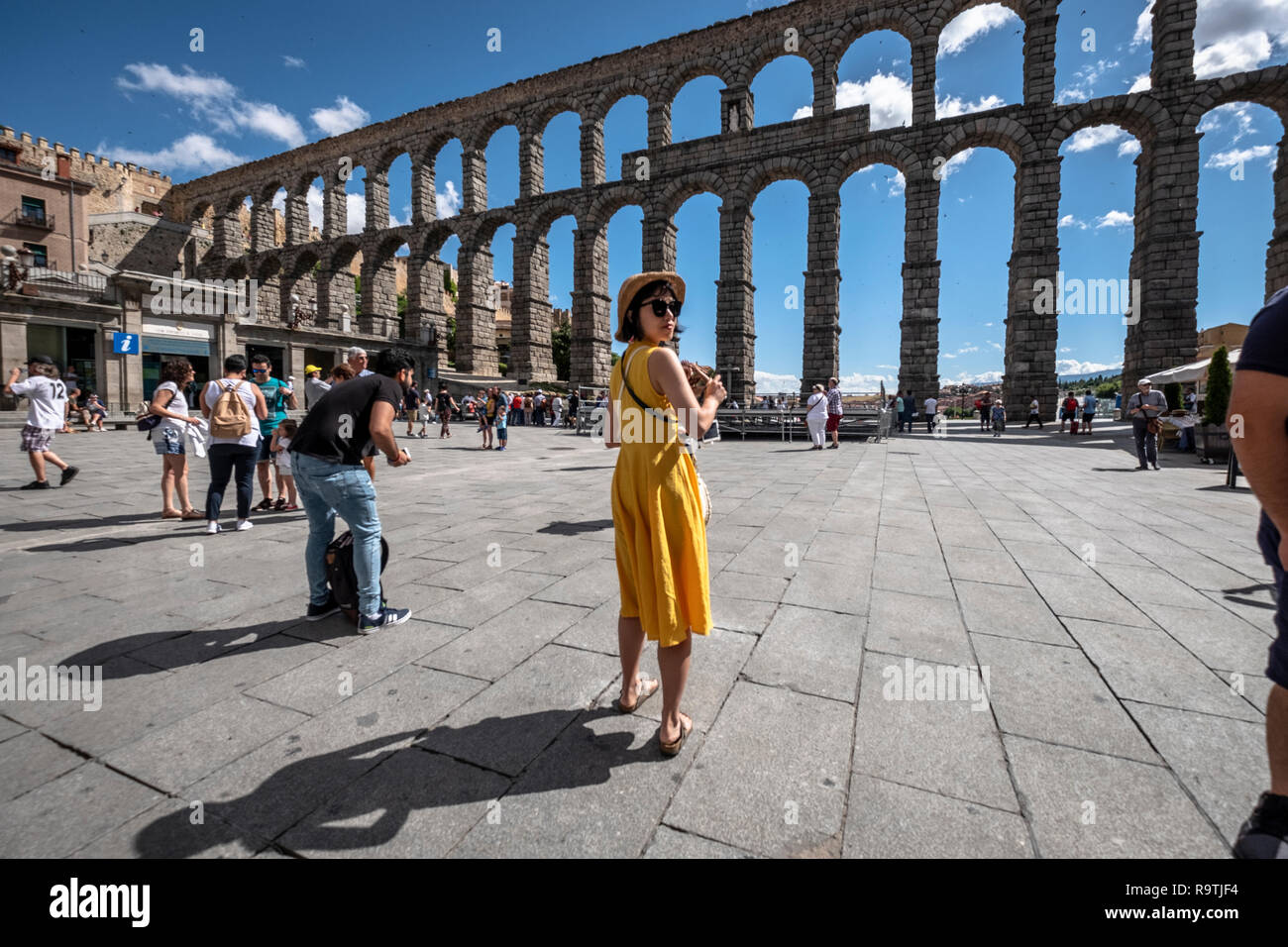 Medieval aqueduct in the Spanish town Segovia ( UNESCO World Heritage ...