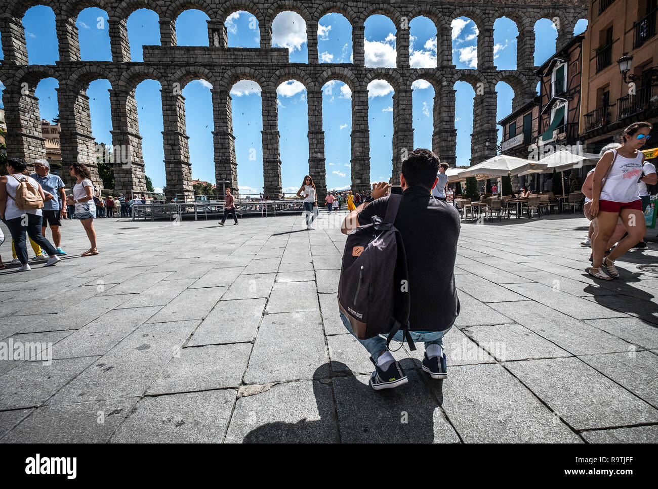 Medieval aqueduct in the Spanish town Segovia ( UNESCO World Heritage ...