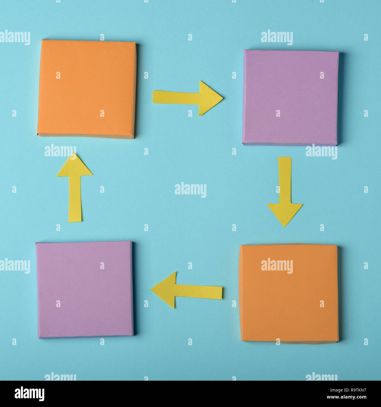 Colorful paper rectangles and arrows diagram. Cycle with four sections ...
