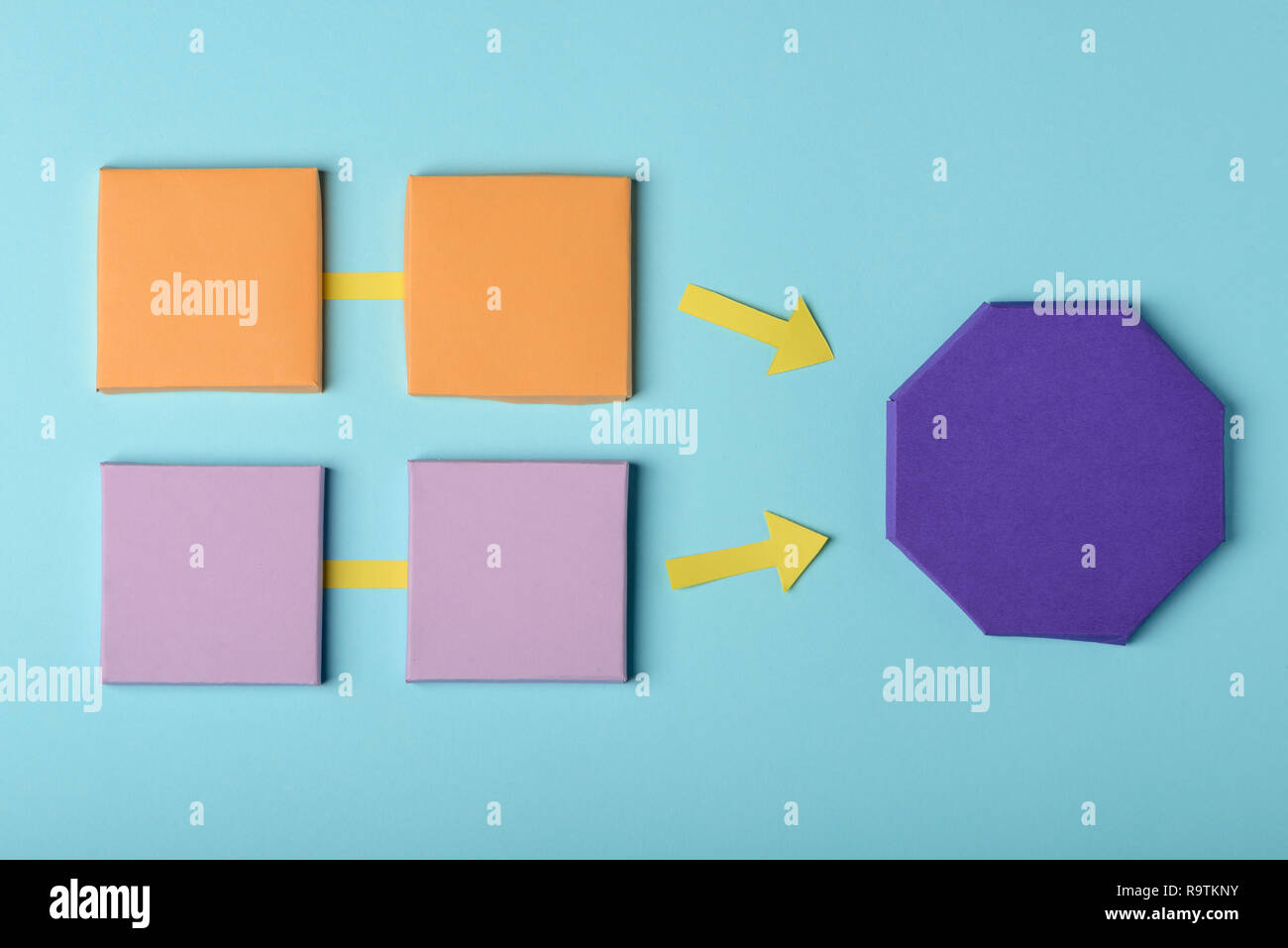 3D paper diagram on blue. Composition of colorful objects in the cycle ...