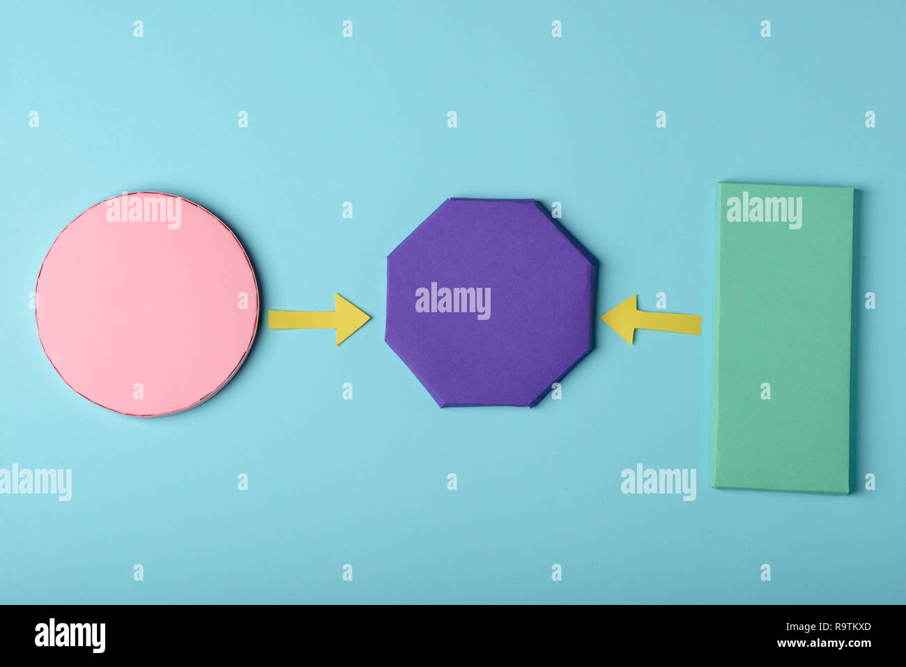 Circle, octagon, rectangle and arrows. Paper 3D figures, schematic ...