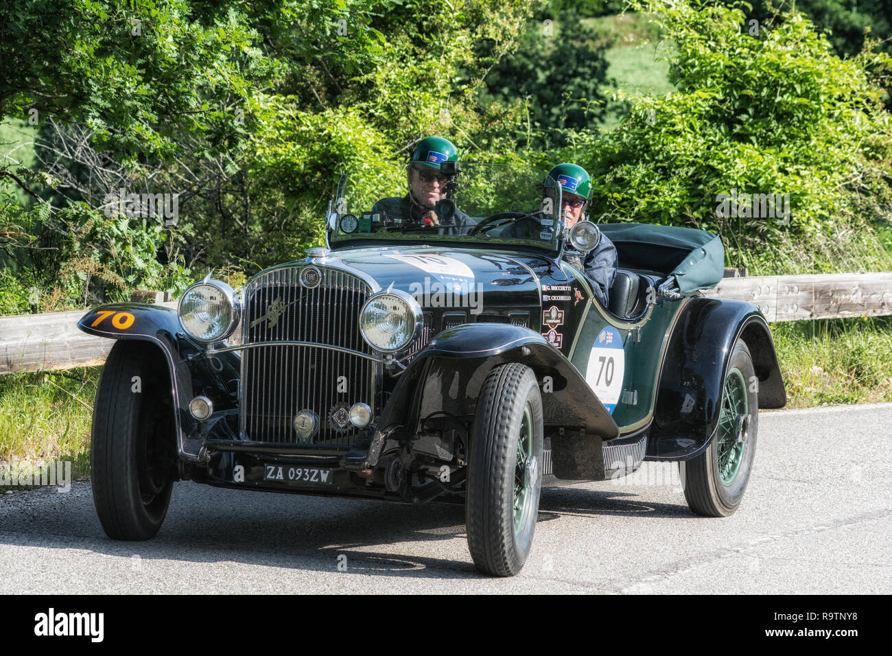 FIAT 525 SS 1930 on an old racing car in rally Mille Miglia 2018 the ...