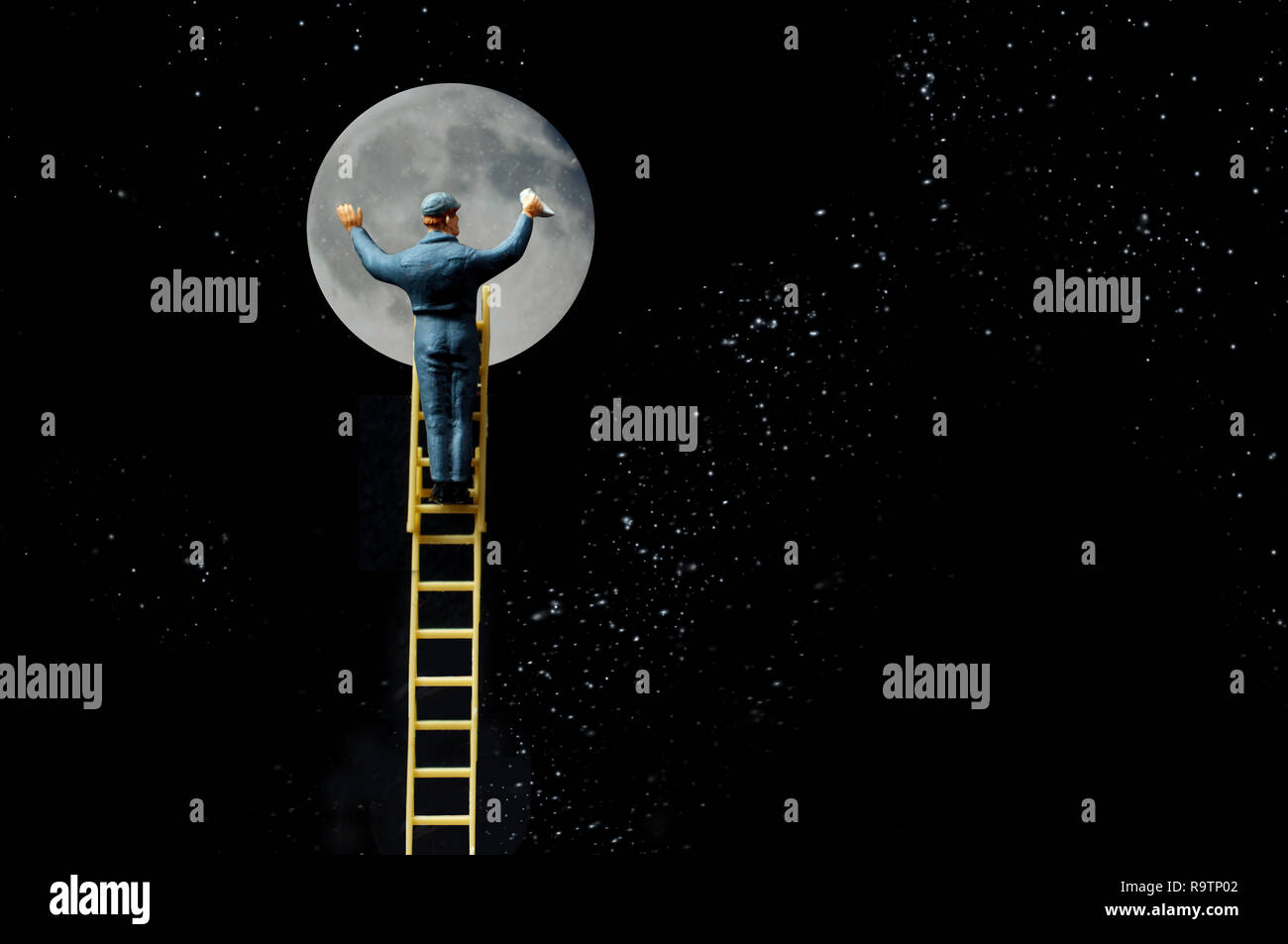 Ambitious window cleaner climbs ladder to the moon conceptual metaphor ...