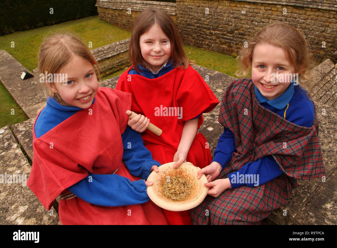 Primary school children role-playing Roman life at Chedworth Roman ...