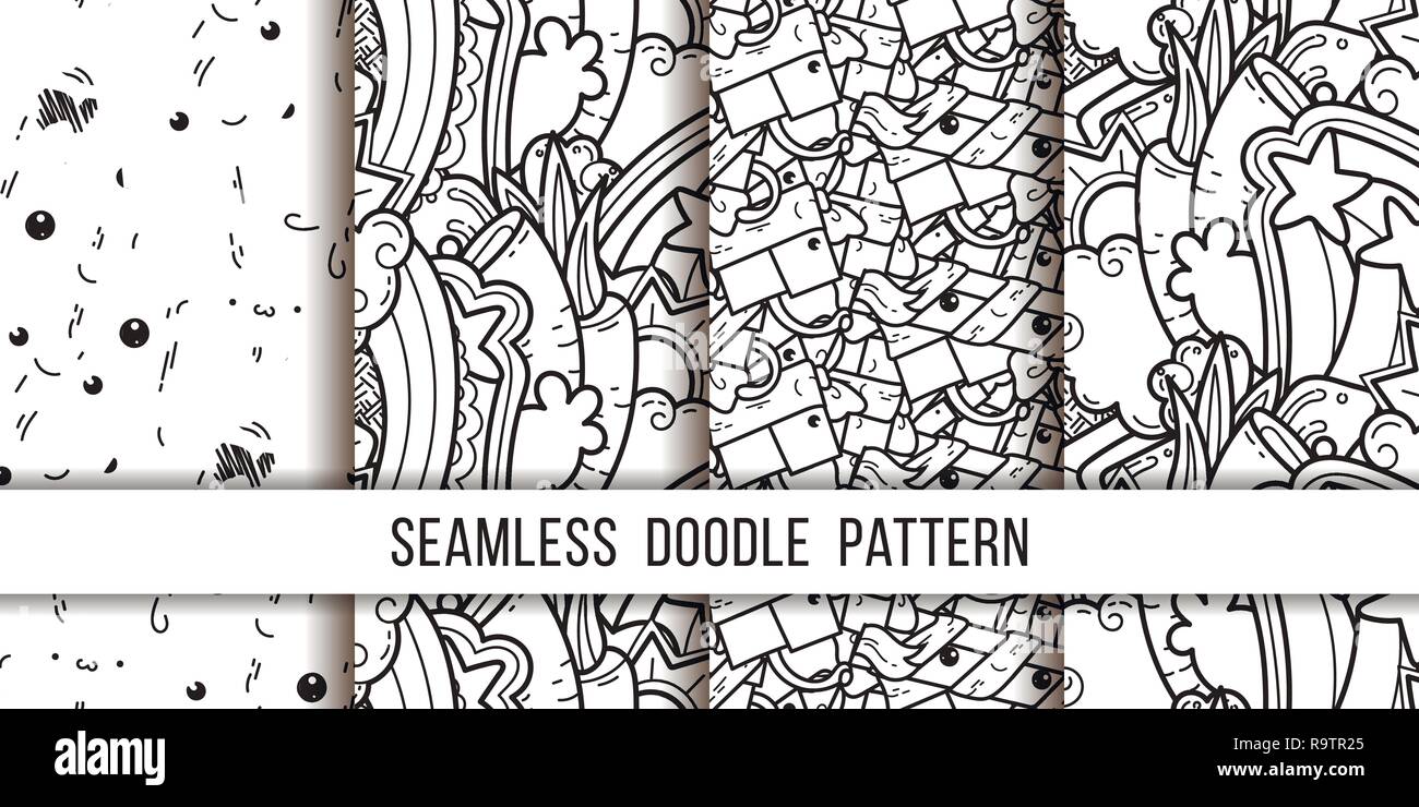 Collection of funny doodle monsters and box seamless pattern for prints ...