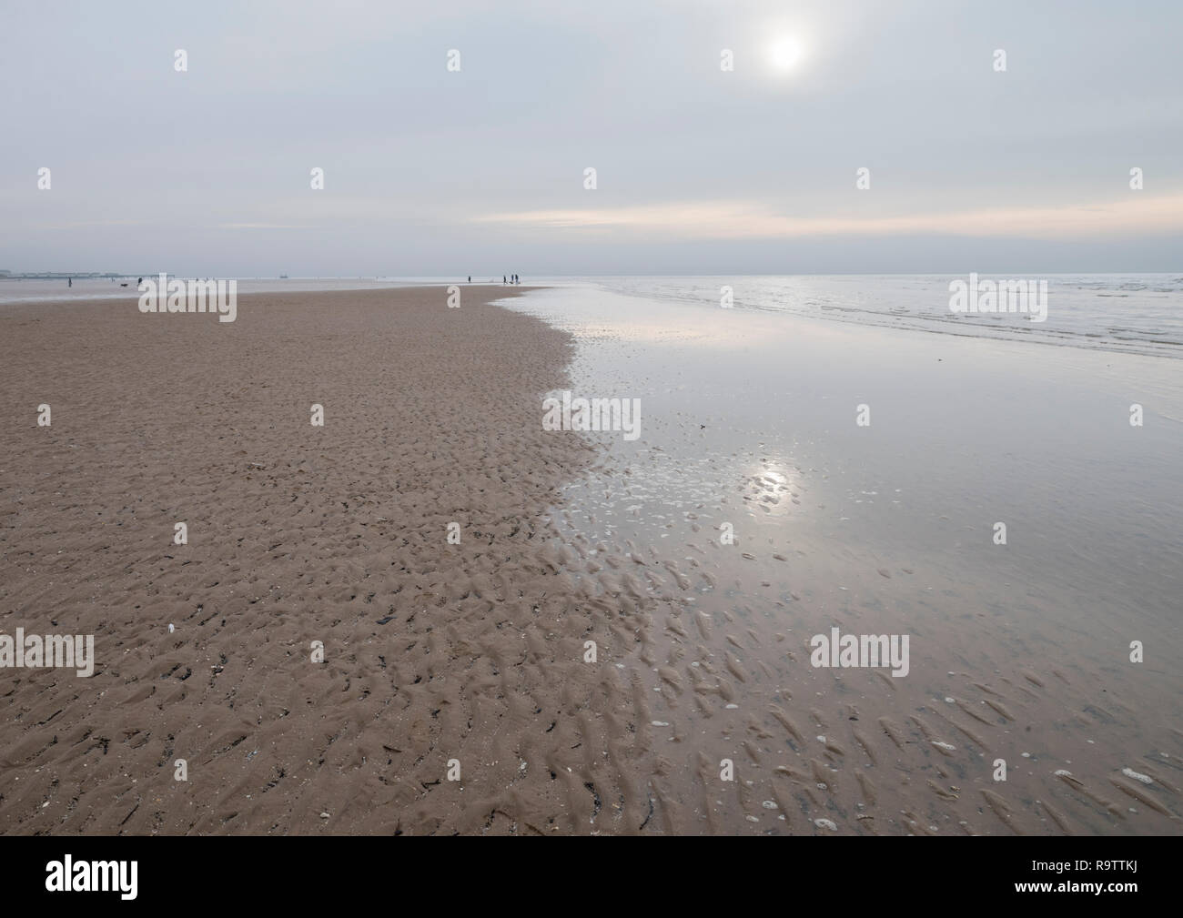Watery sunlight on the Fylde shore at Lytham St. Anne's on the ...