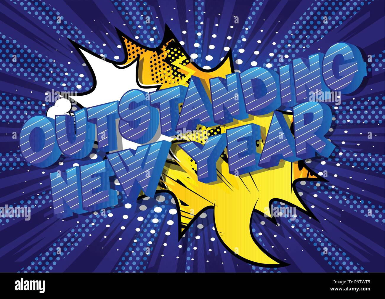 Outstanding New Year - Vector illustrated comic book style phrase on ...