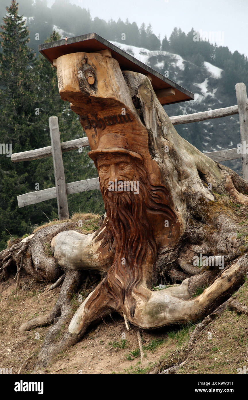 Treebeard; sculpture of bearded man carved into tree stump on ...