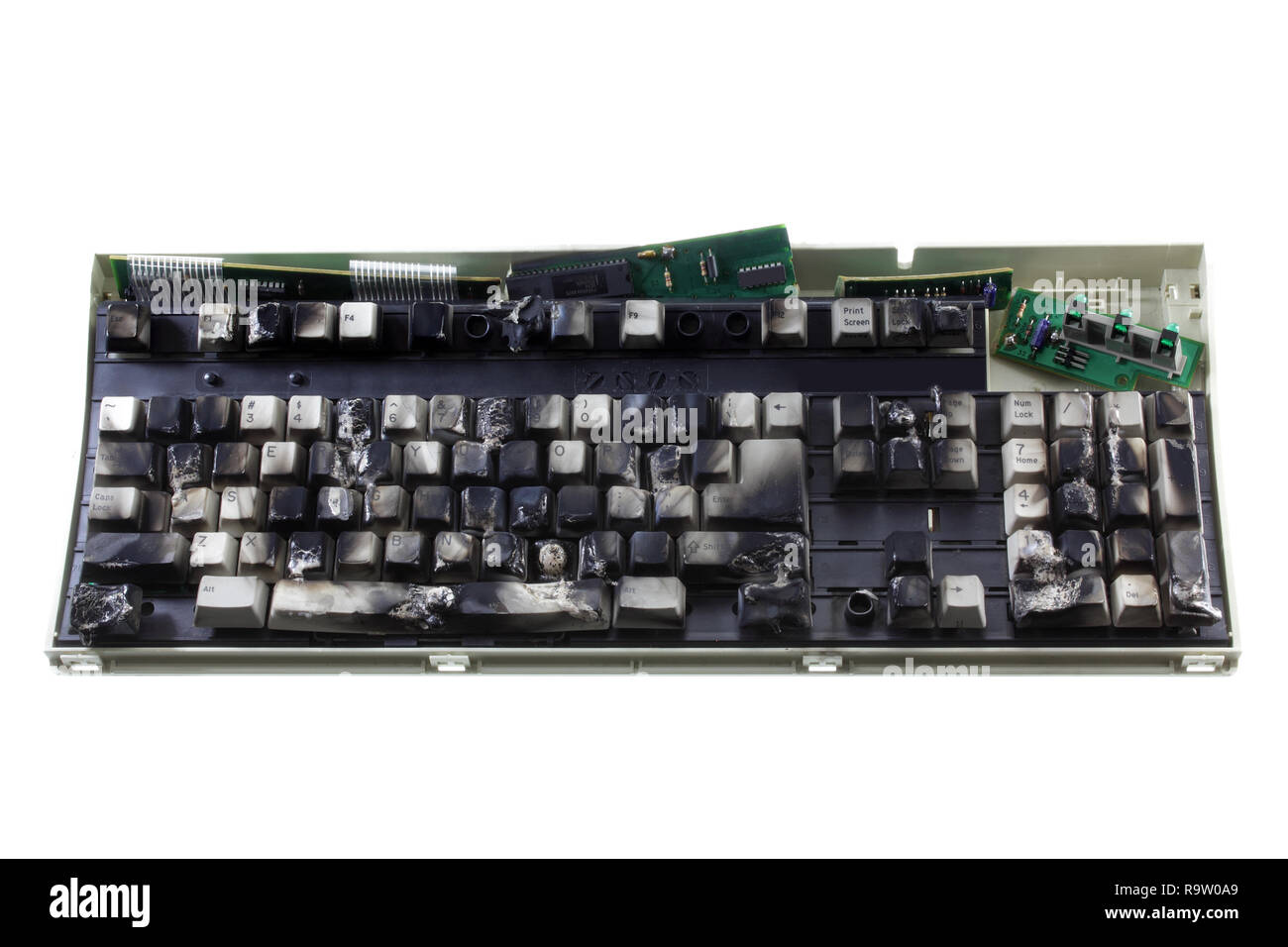 Burnt Computer Keyboard on White Background Stock Photo - Alamy