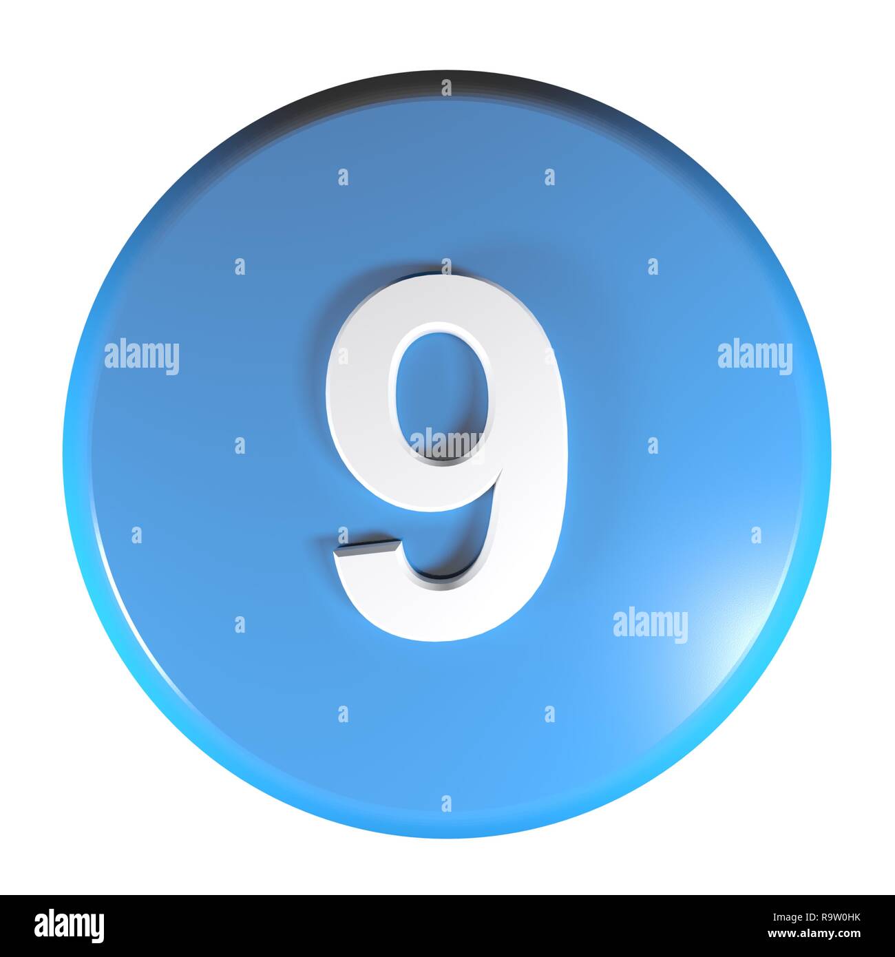 Number 9 blue circle push button - 3D rendering illustration Stock ...