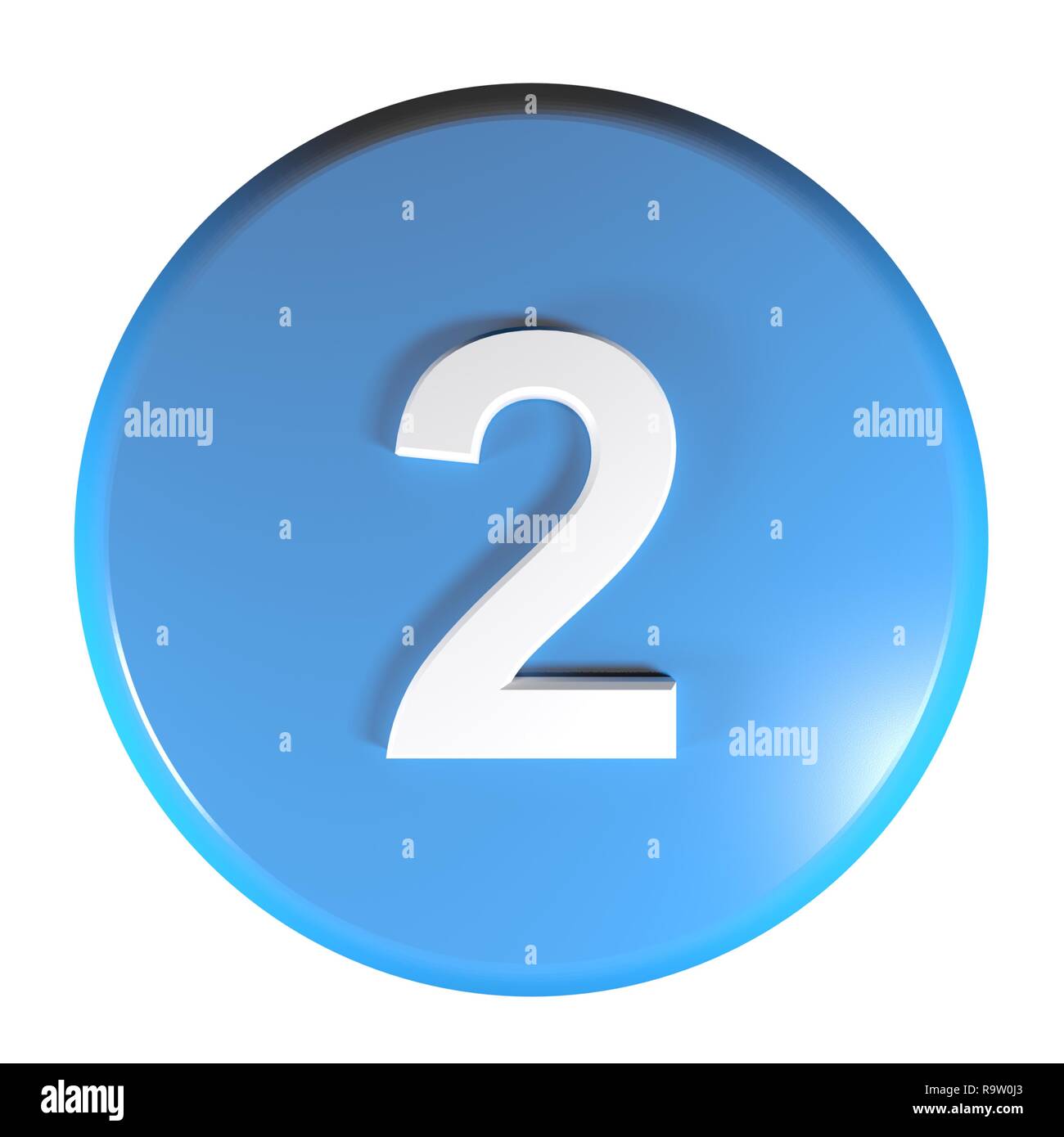 Number 2 blue circle push button - 3D rendering illustration Stock ...