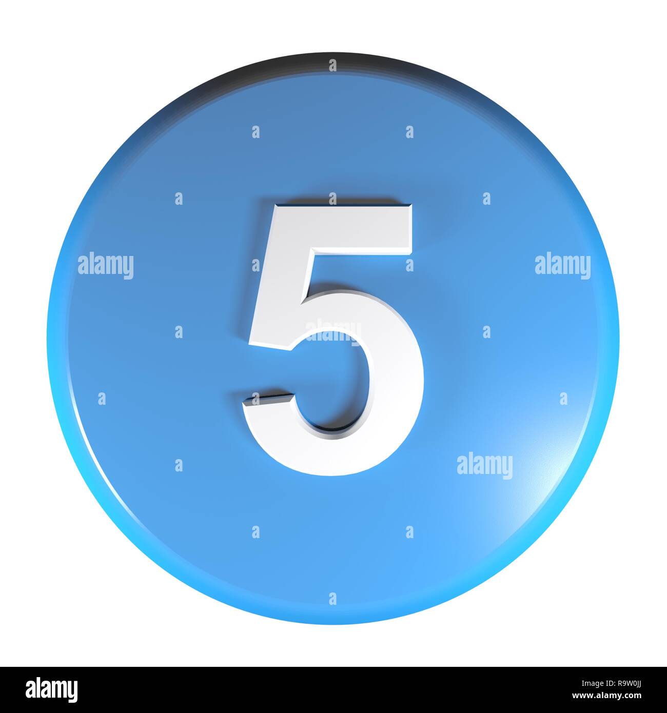 Number 5 blue circle push button - 3D rendering illustration Stock ...