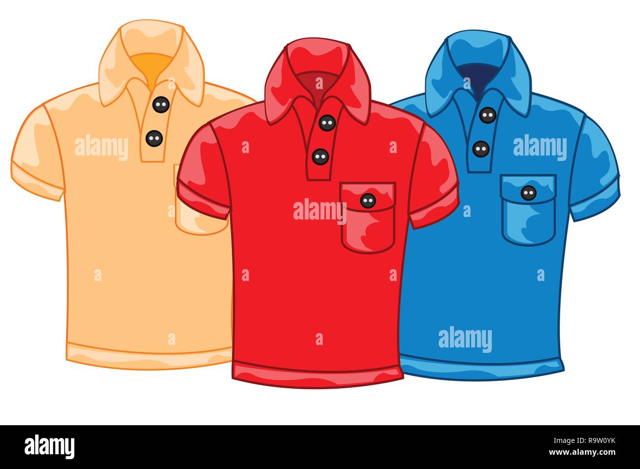 Three male shirts of the miscellaneous colour on white background Stock ...