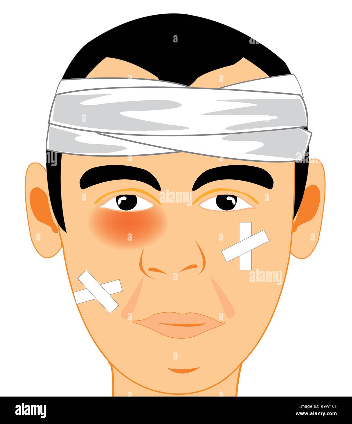 Vector illustration men after accident with bruise and bandage Stock ...