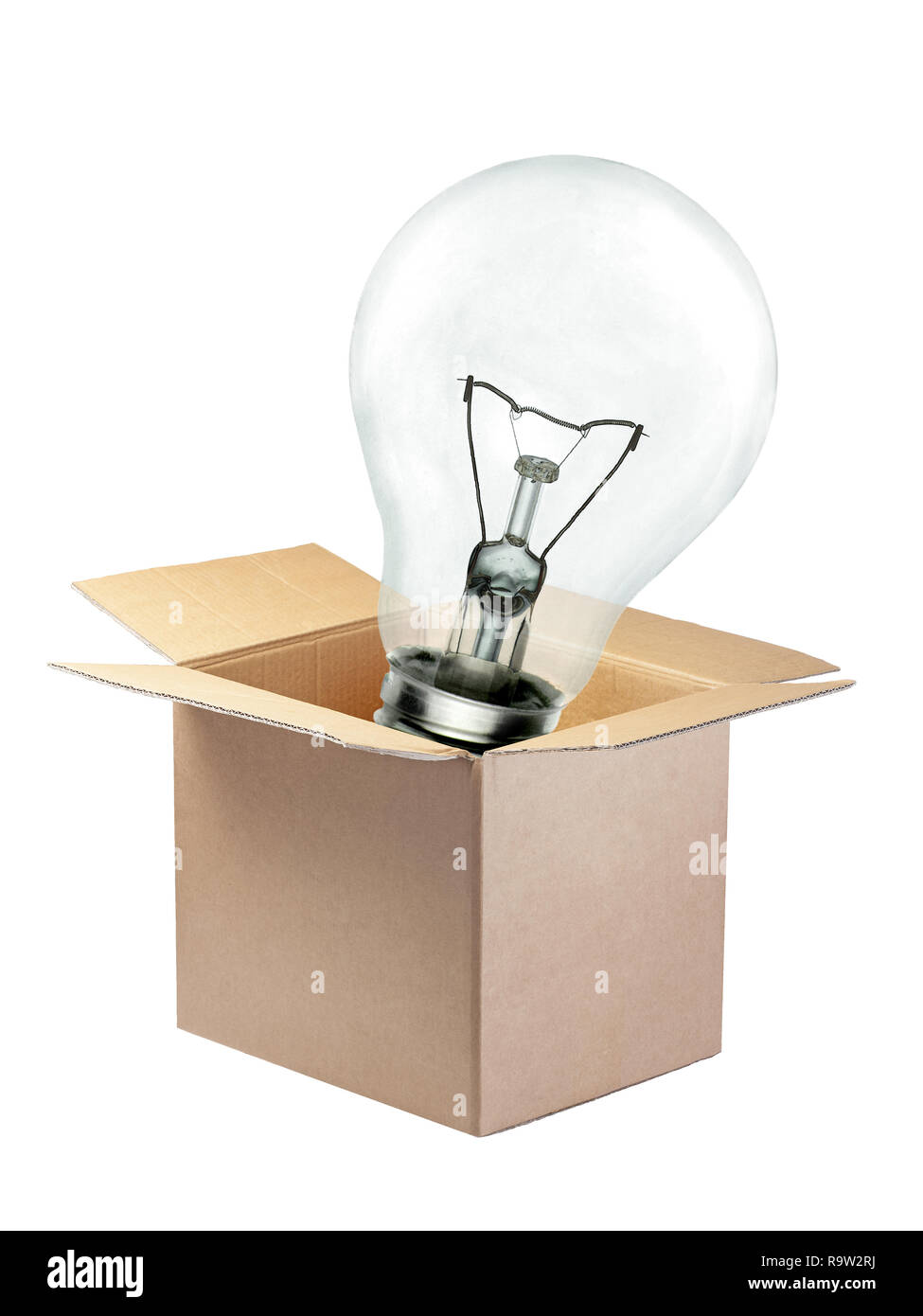 Light bulb out of the box idea concept isolated Stock Photo - Alamy