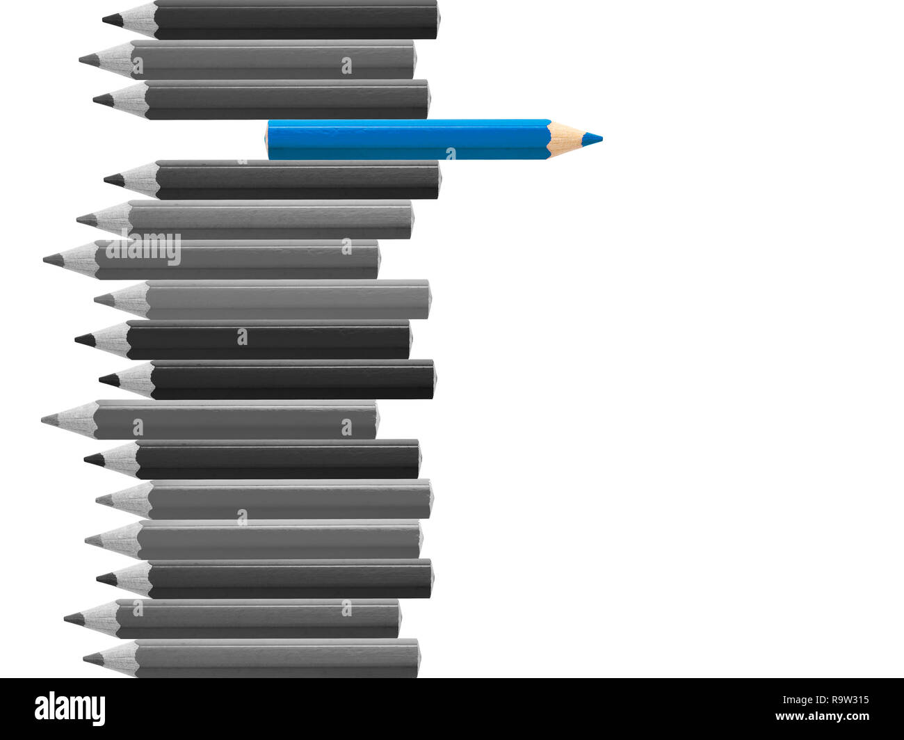 Blue pencil thinking different from crowd isolated on white Stock Photo ...