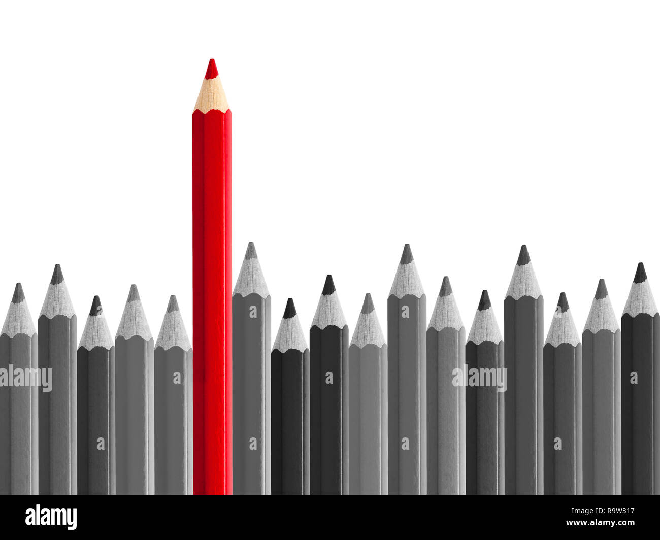 Red pencil standing out from crowd isolated on white Stock Photo - Alamy