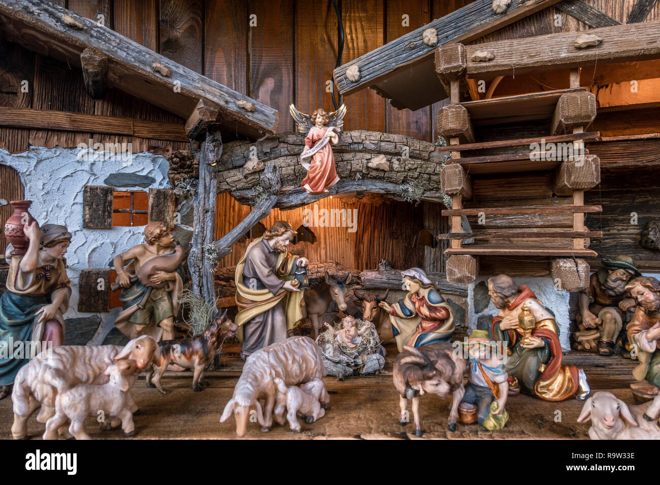 Traditional nativity scene at the Baden-Baden Christmas market, Baden ...