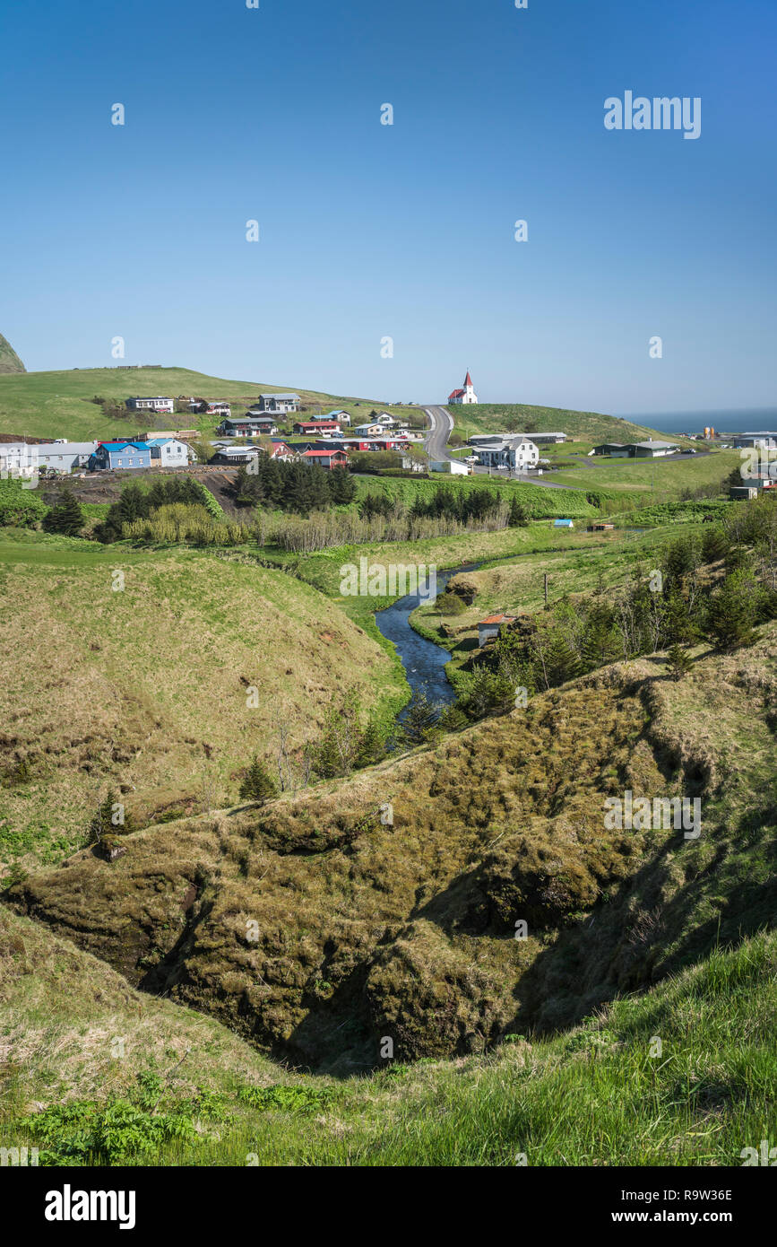 The seafront village of Vík í Mýrdal in southern Iceland, Europe Stock ...