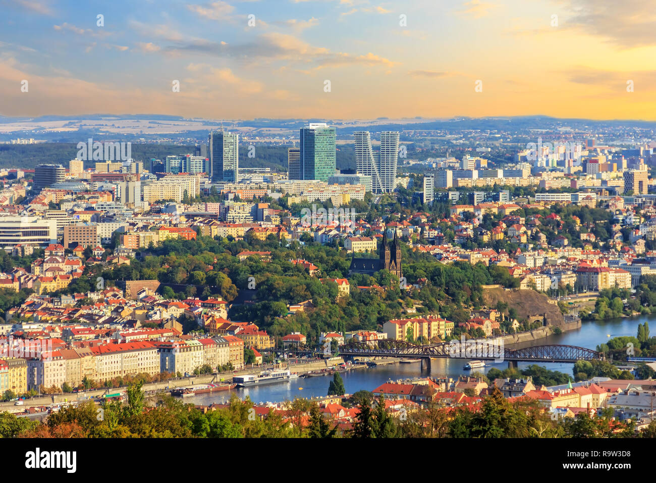 Prague Old Town and business district, aerial view Stock Photo - Alamy