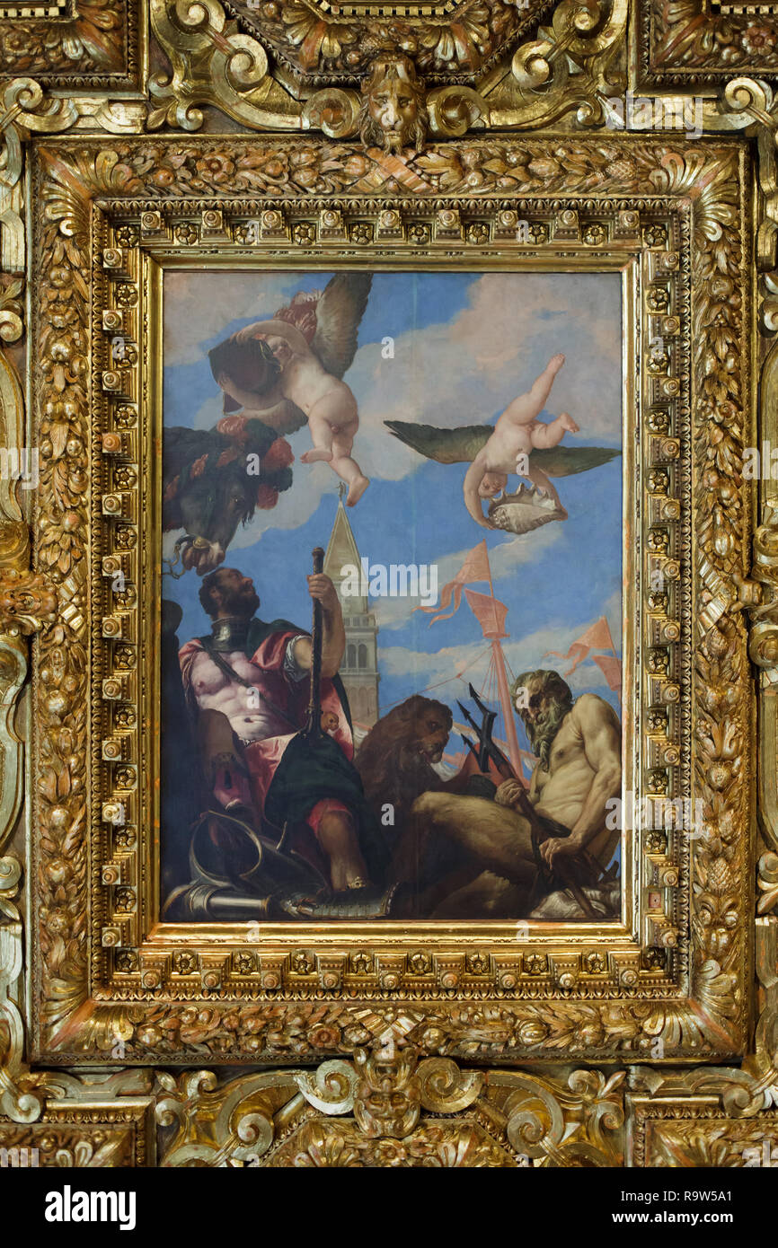 Painting 'Mars and Neptune' by Italian Renaissance painter Paolo ...
