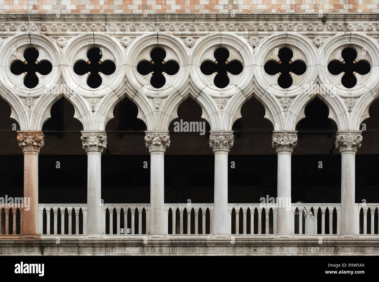 Detail of the Venetian Gothic facade of the Doge's Palace (Palazzo ...
