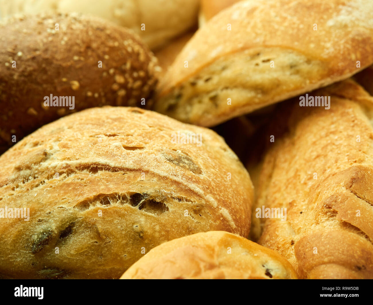 Variety of bread rolls closeup Stock Photo - Alamy