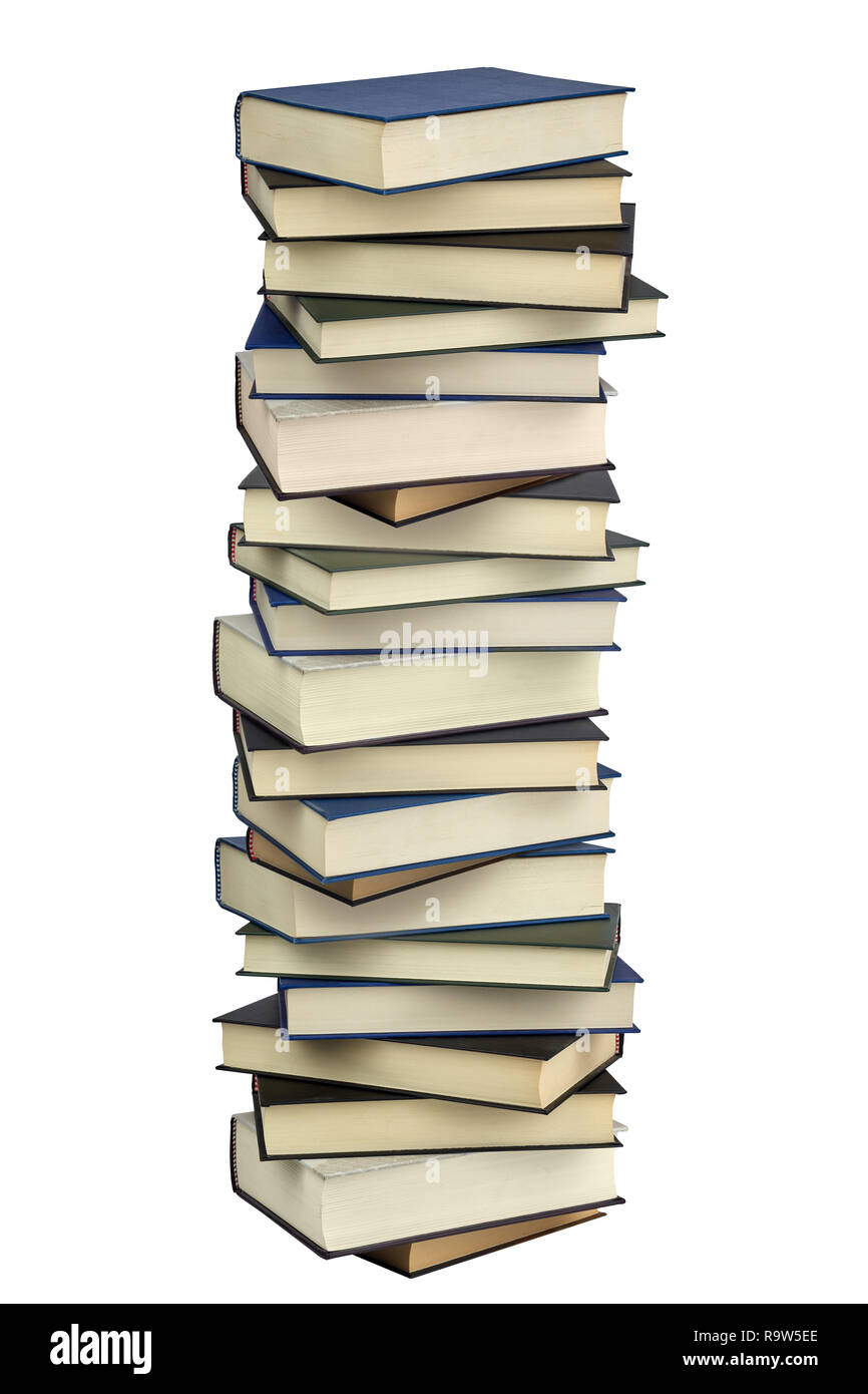 High stack hard cover books isolated on white Stock Photo - Alamy