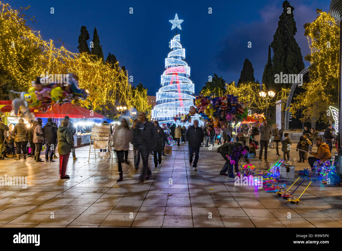 syntagma square with christmas tree, athens, December 26, 2018 Stock ...