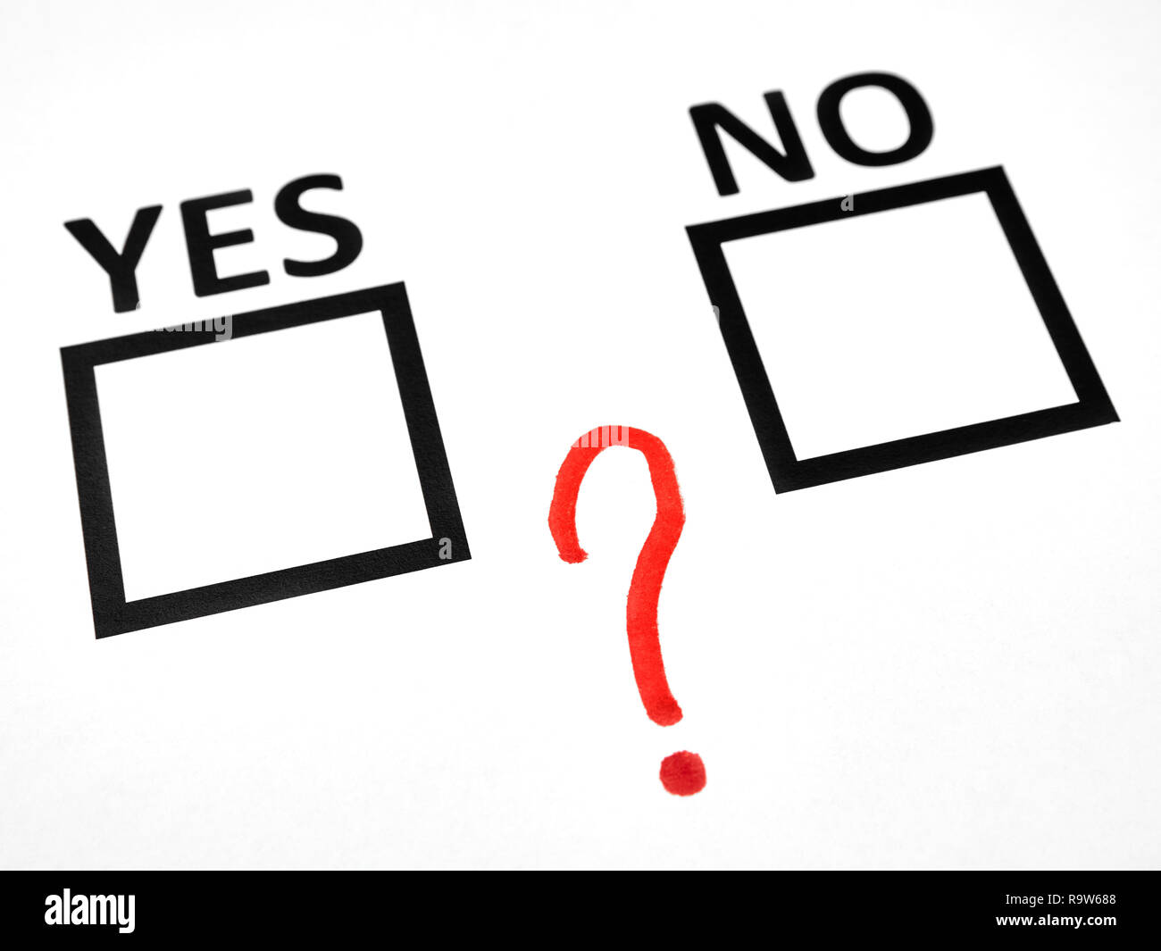 Question mark between yes and no checkbox Stock Photo - Alamy