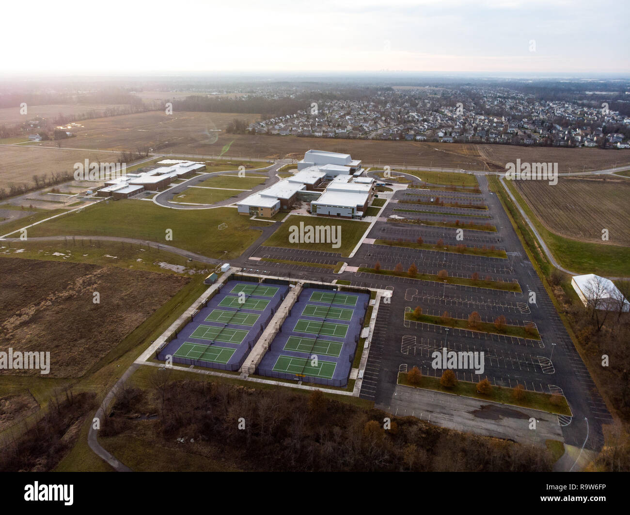 Summit Road High School and Elementary School. Image taken by a drone ...