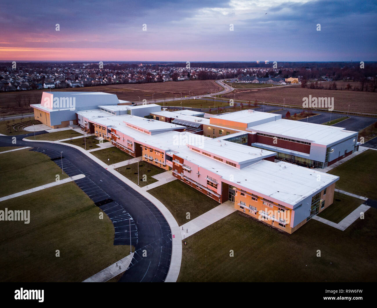 Summit Road High School and Elementary School. Image taken by a drone ...