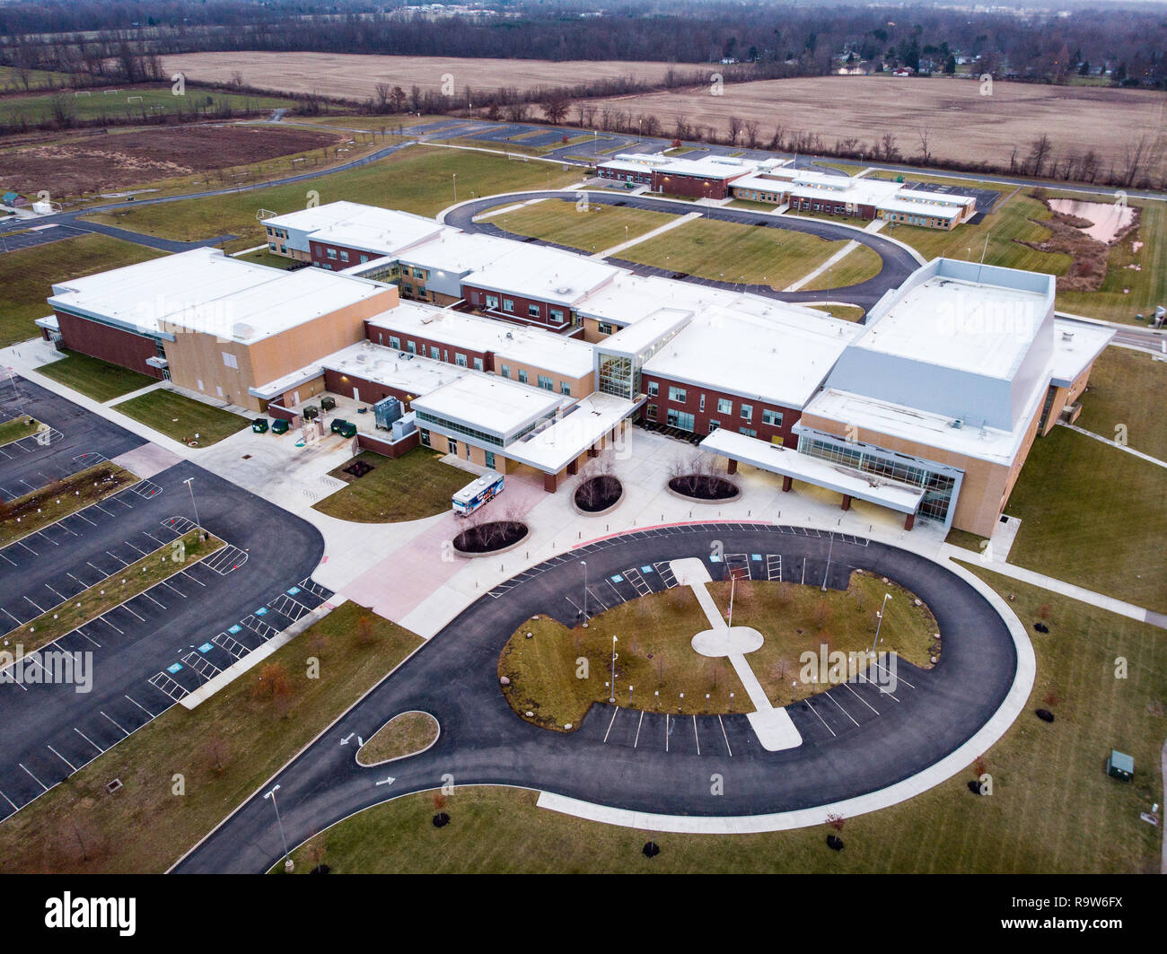 Summit Road High School and Elementary School. Image taken by a drone ...