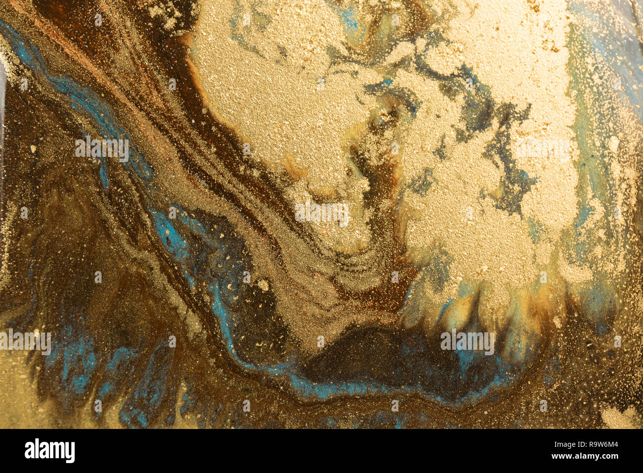 Gold marbling texture design. Blue and golden marble pattern. Fluid art ...