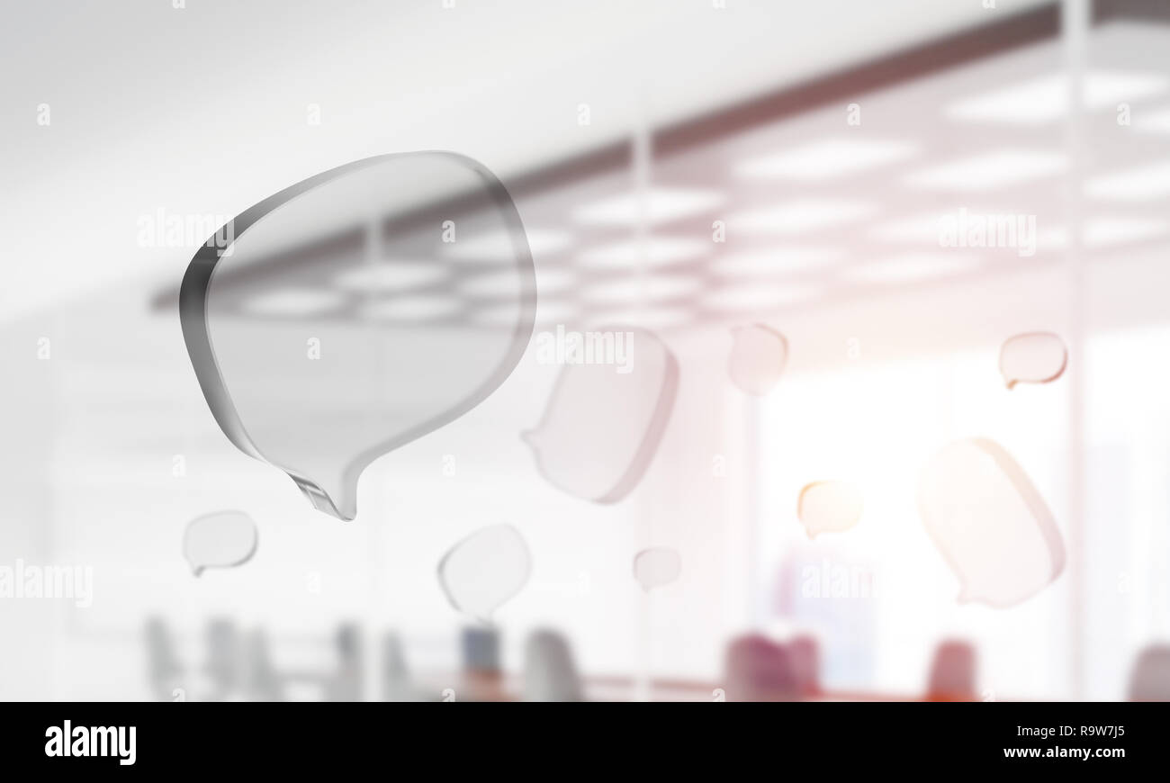 Concept of communication by glass empty chat icon on office background ...
